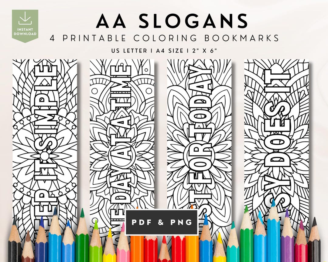 Printable Coloring Bookmark With AA Affirmations and Slogans, Recovery ...