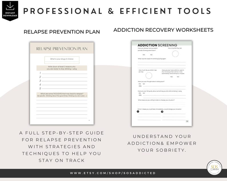 Relapse Prevention Plan and Addiction Recovery Worksheets for Counselor ...