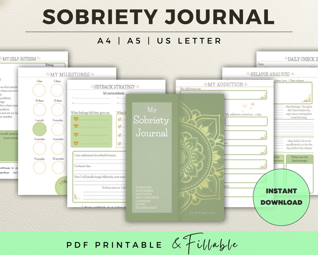 Sobriety Journal Addiction Recovery Worksheets Relapse Etsy