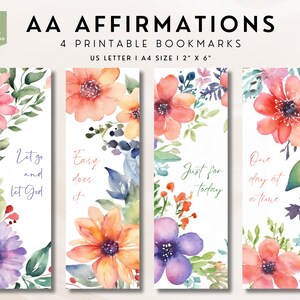 Printable Watercolor Flower Bookmarks With AA Affirmations & Slogans ...
