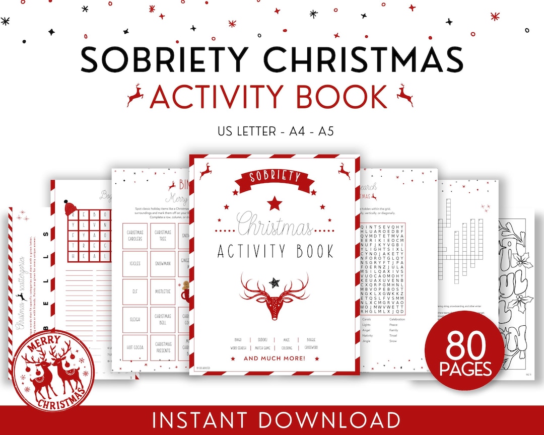 Sobriety Christmas Activity Book, Printable Holiday Puzzles & Recovery ...