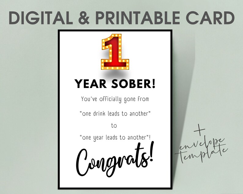 One Year Sober Printable & Digital Sobriety Card, Instant Download ...