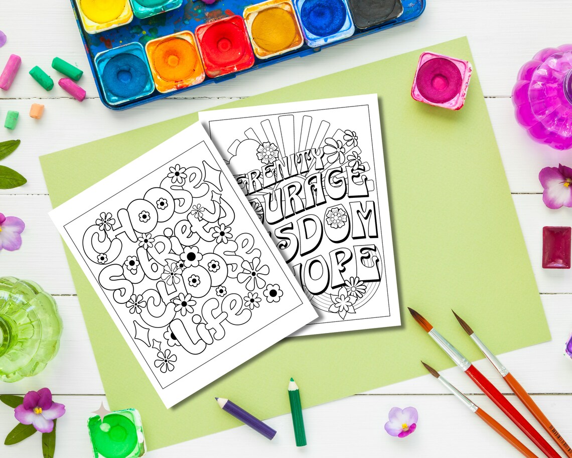 Sobriety Coloring Pages, Retro Groovy Addiction Recovery Coloring Book ...