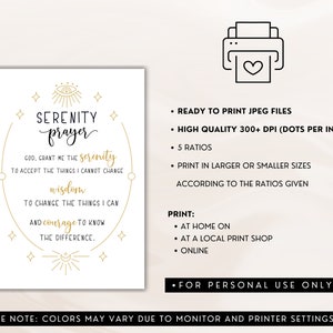 Serenity Prayer Poster, Boho Digital Wall Decor, Alcoholics Anonymous ...