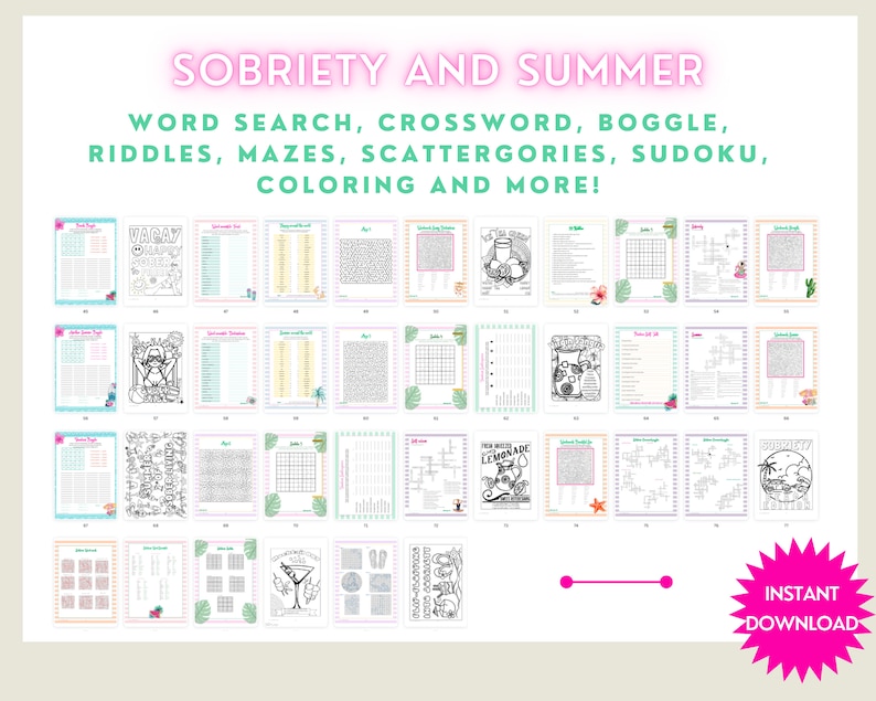 Summer Sobriety Activity Book With Addiction Recovery Games & Coloring ...