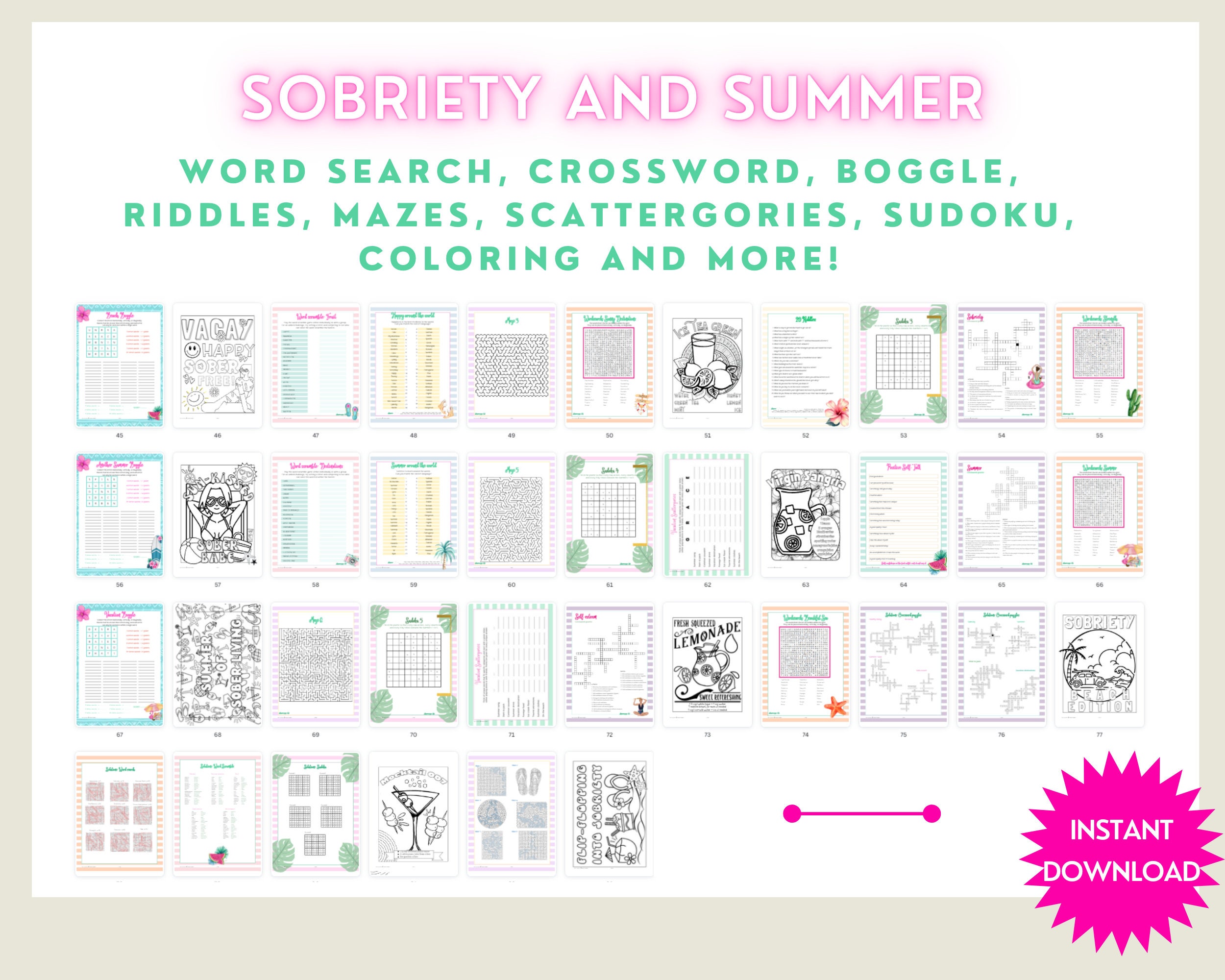 Sobriety Activity Summer Book With Addiction Recovery Games & Coloring ...