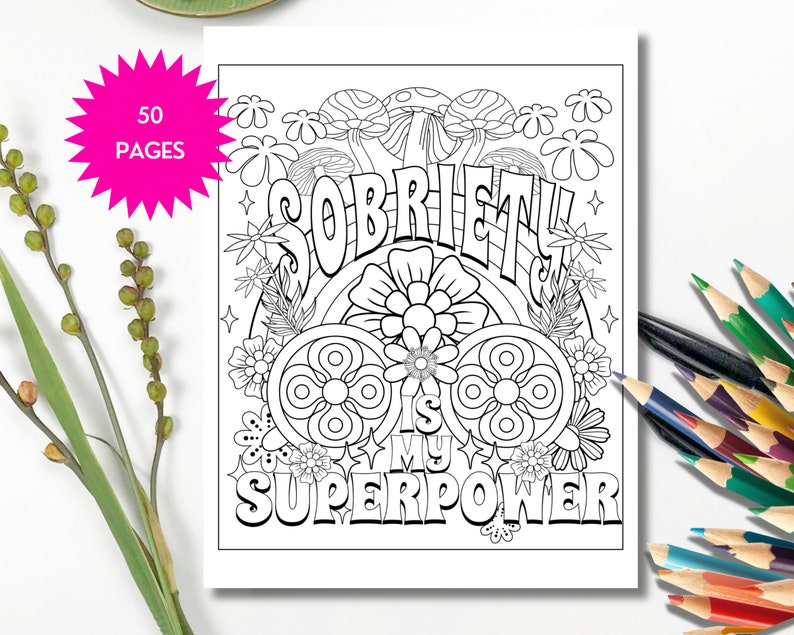 Sobriety Coloring Pages, Retro Groovy Addiction Recovery Coloring Book ...