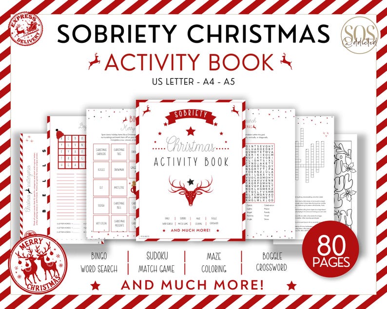 Sobriety Christmas Activity Book, Printable Holiday Puzzles & Recovery ...