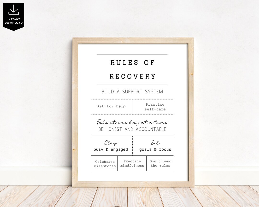 Rules of Recovery Digital Wall Art, Sobriety Motivation Home Office ...