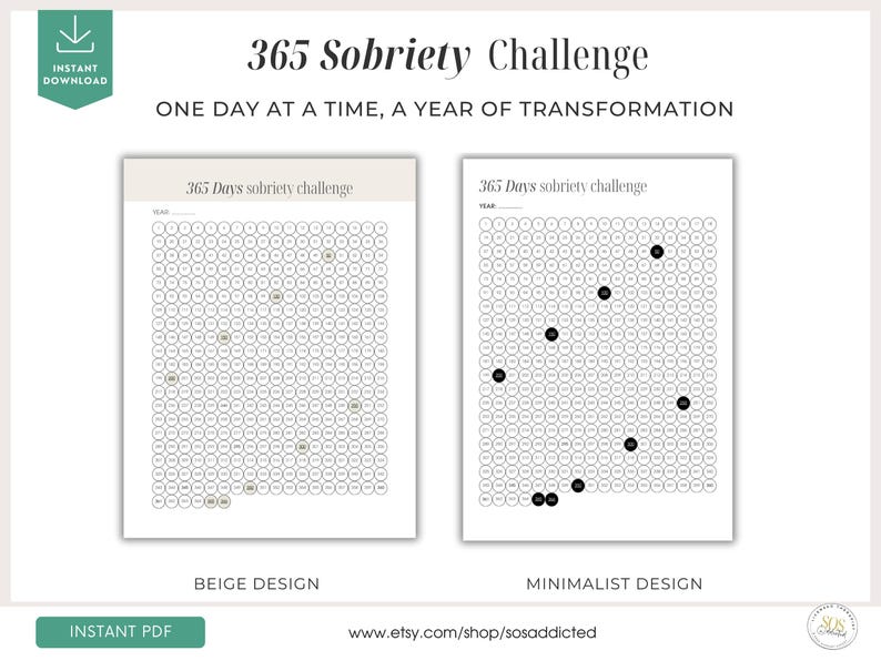 Sobriety Tracker Printable Worksheets: Monthly & Yearly Addiction ...