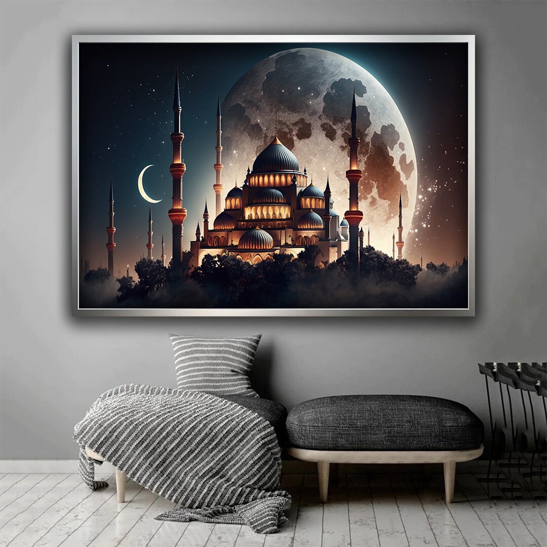 Mosque Landscape Painting Canvas, Mosque Canvas Decor, Living Room ...