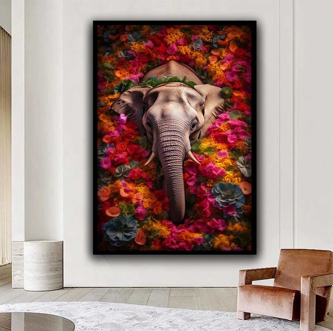 Floral Elephant Canvas, Colorful Floral Elephant Wall Art, Floral ...