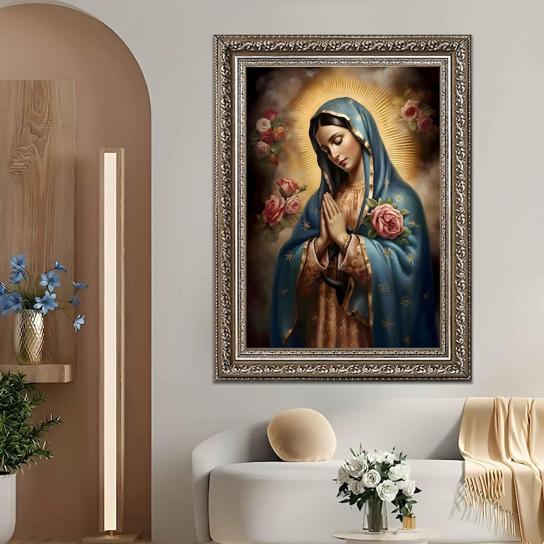 Stained Glass Virgin Mary Wall Art, Our Lady of Guadalupe Print ...