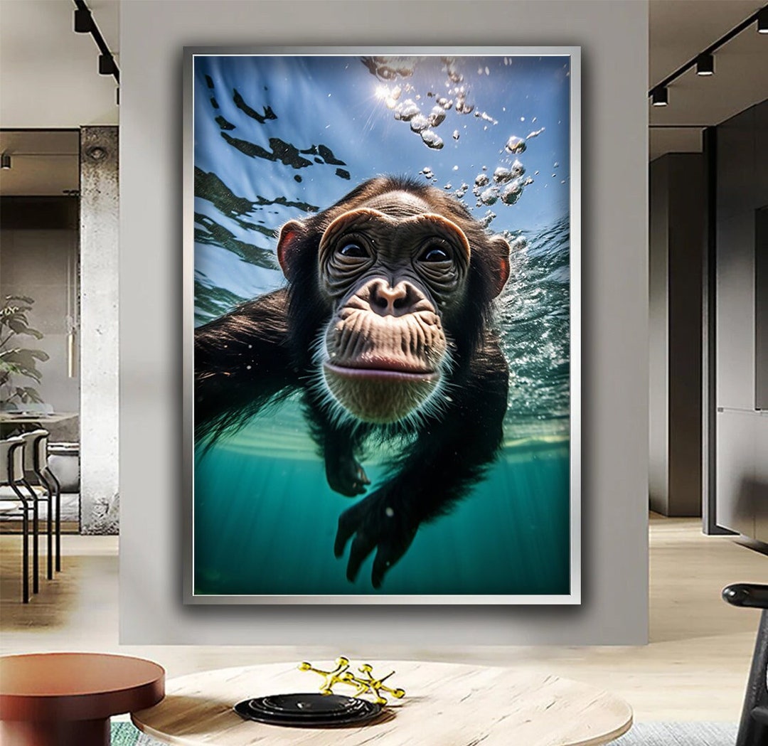 Monkey Floating in Water Canvas, Print Canvas, Floating Monkey Wall Art ...