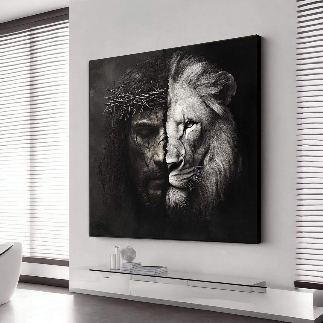 Jesus and Lion Canvas, Jesus and Lion Portrait Art, Jesus and Lion ...