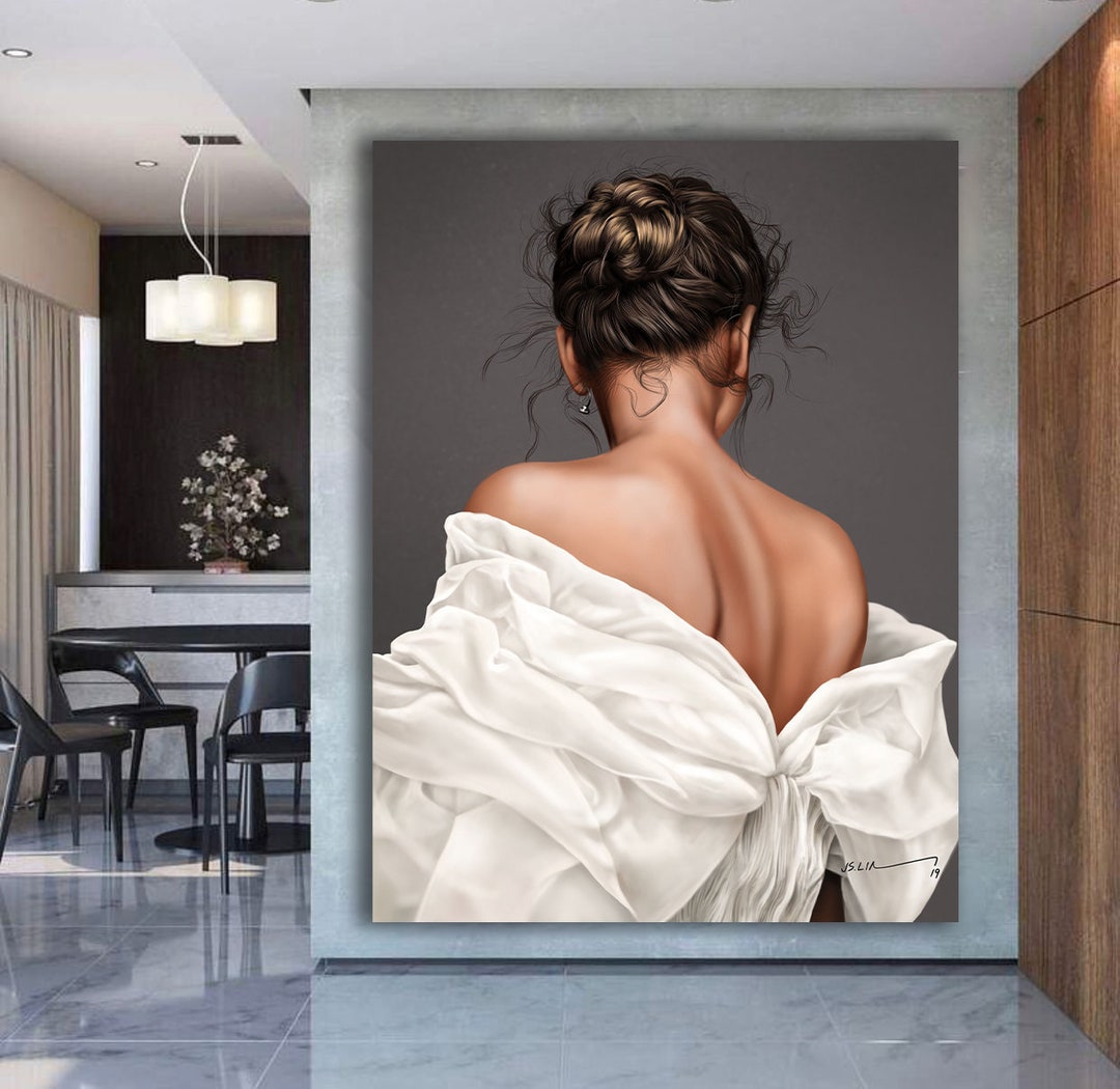Artistic Woman Portrait Canvas Print , Woman Facing Back Wall Decor ...