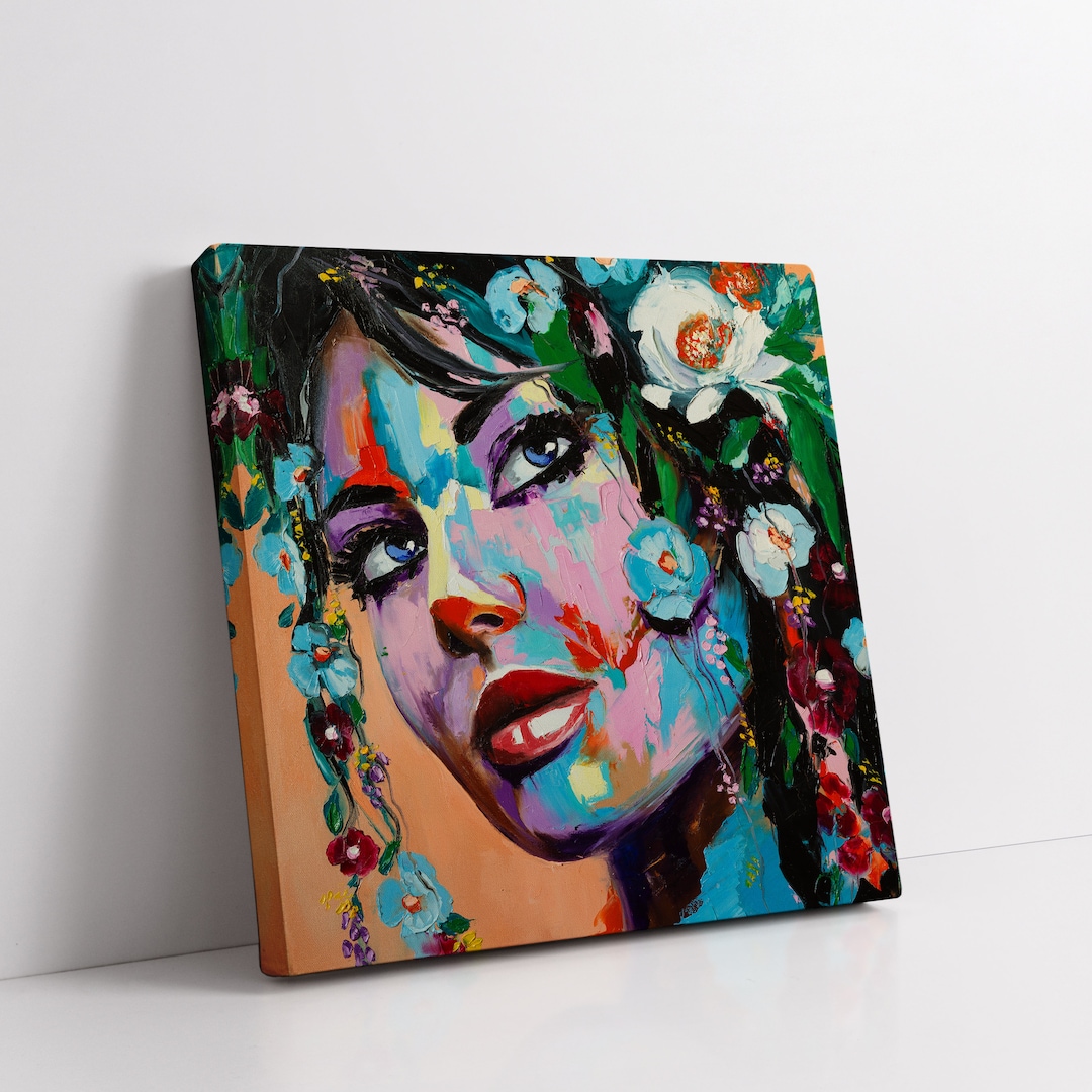 Paint Textured Woman Portrait Canvas Print, Woman Canvas Print, Lady ...