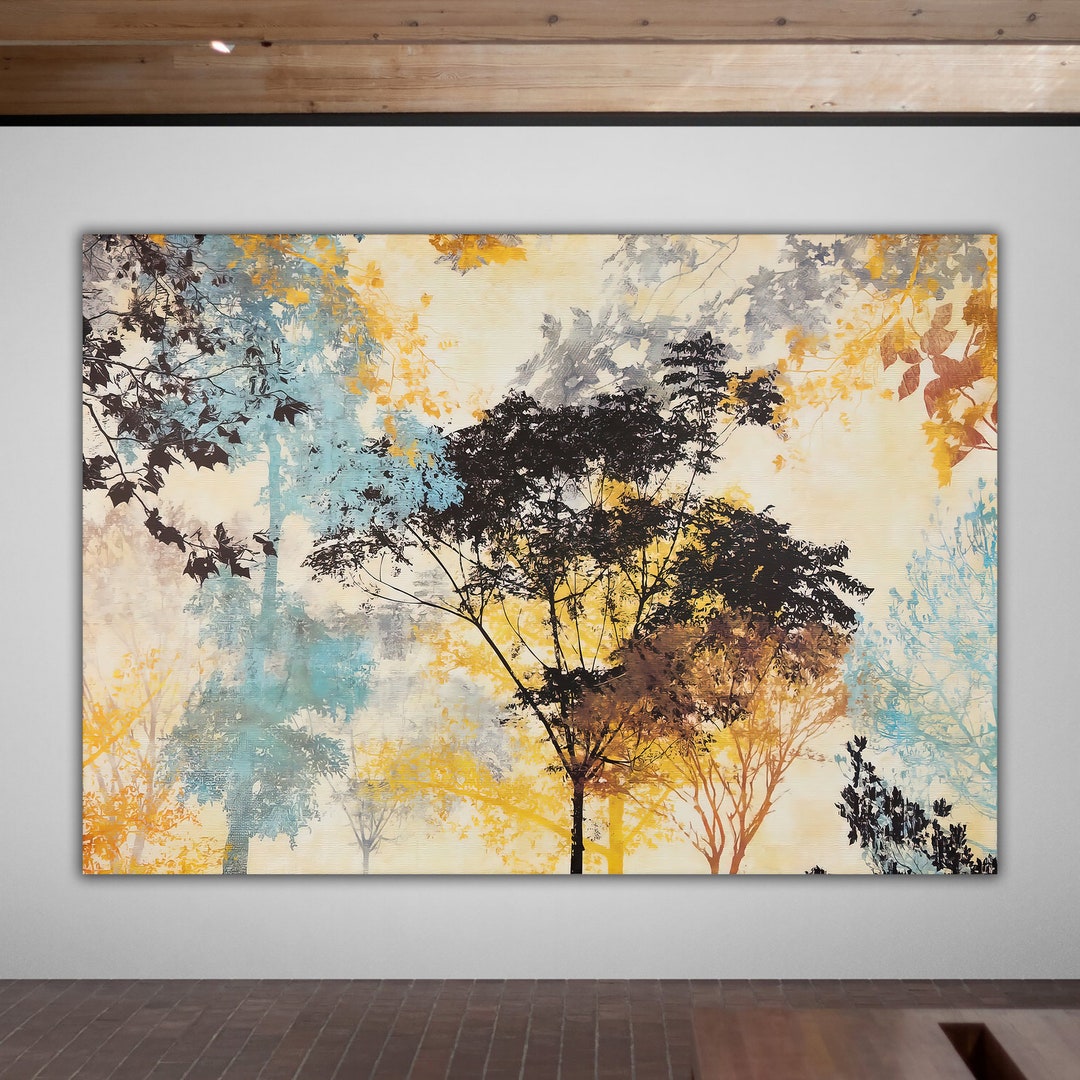 Abstract Tree Canvas Painting, Tree Wall Art Prints, Black White Red ...