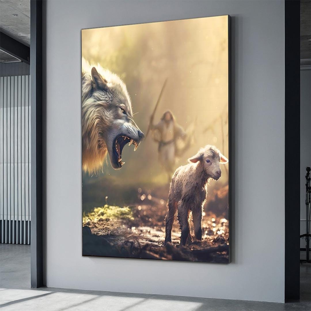 Jesus Christ Protects the Sheep From the Wolf, Wolf and Jesus Art ...