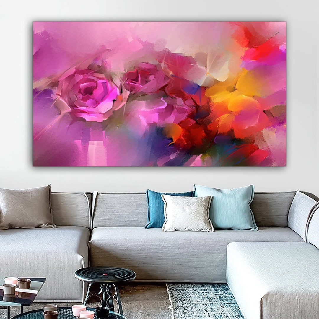 Pink Abstract Flowers Canvas Wall Art , Pink Flowers Canvas Painting ...