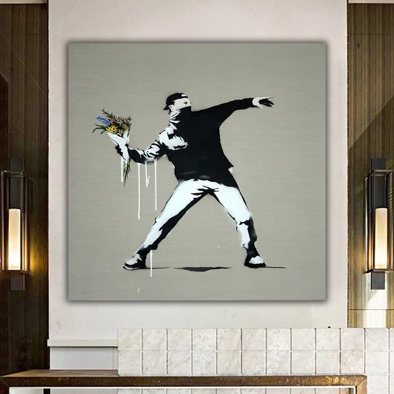Banksy Art Throwing Flowers Street Art Banksy Décor Banksy | Etsy