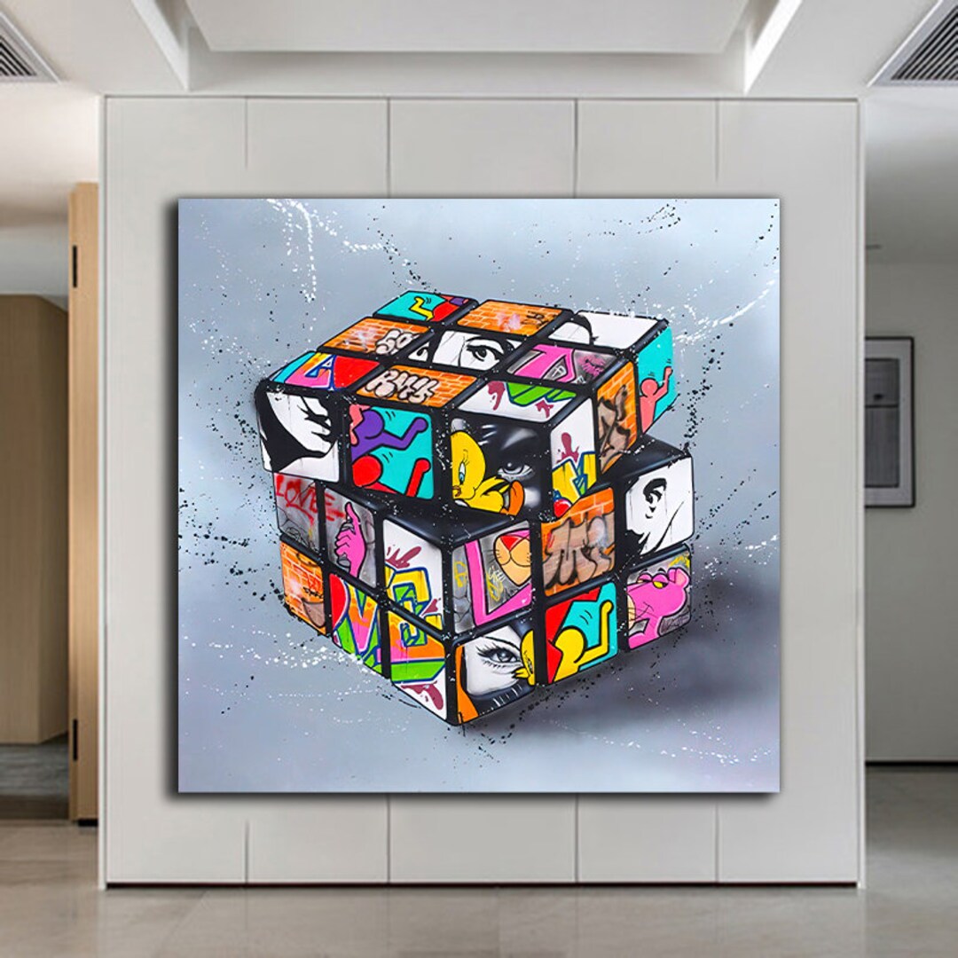 Graffiti Game Cube Canvas, Banksy Wall Art, Graffiti Canvas Painting ...