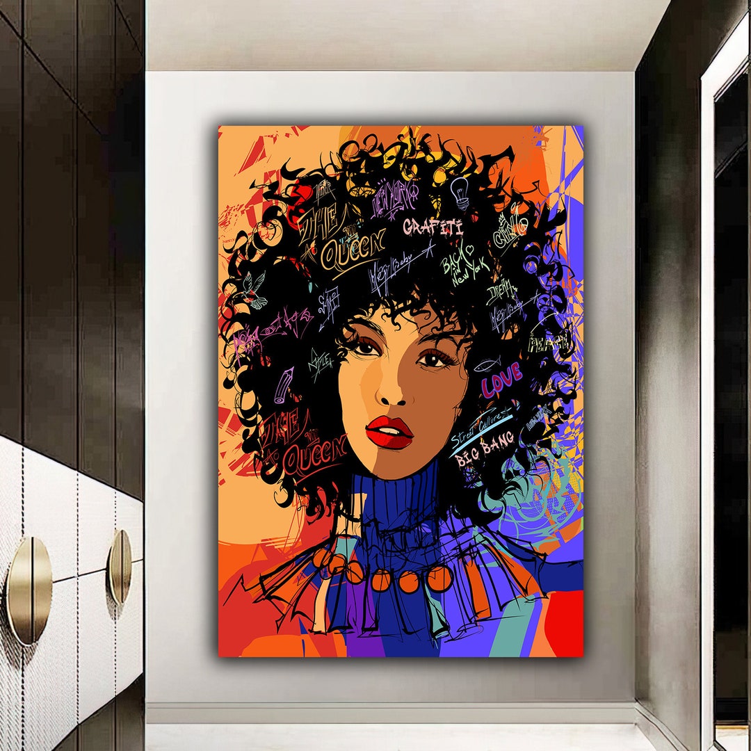 African Pop Art Canvas, Woman Pop Art Painting, Graffiti Woman Wall Art ...