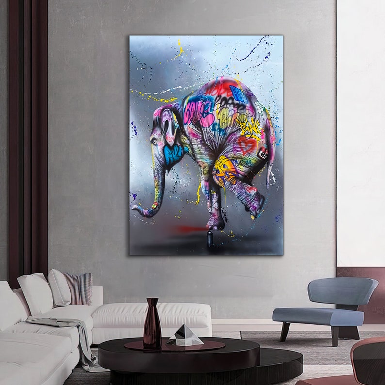 Pop Art Elephant Painting, Graffiti Animal Print, Banksy Wall Art ...