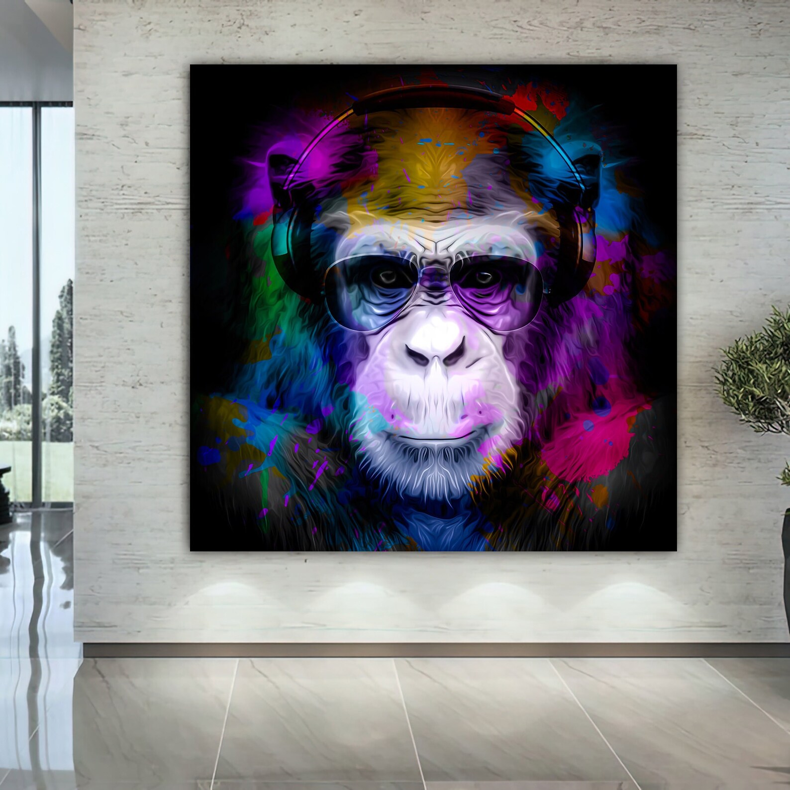 Colorful Monkey Print, Gorilla Wall Art, Animal Wall Decor, Office Wall ...