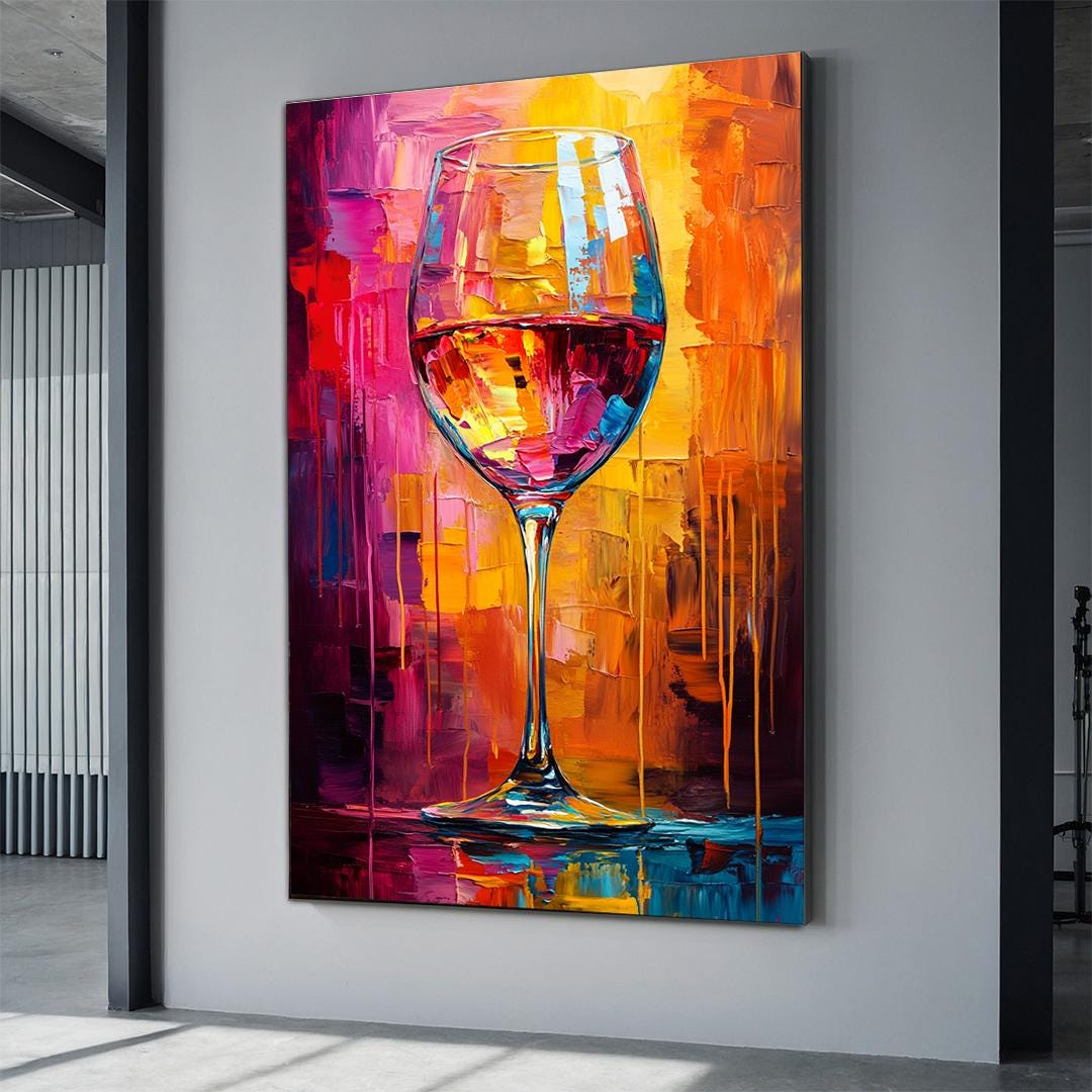 Colorful Wine Glass Painting Print ,wine Lover Gift , Abstract Wine ...