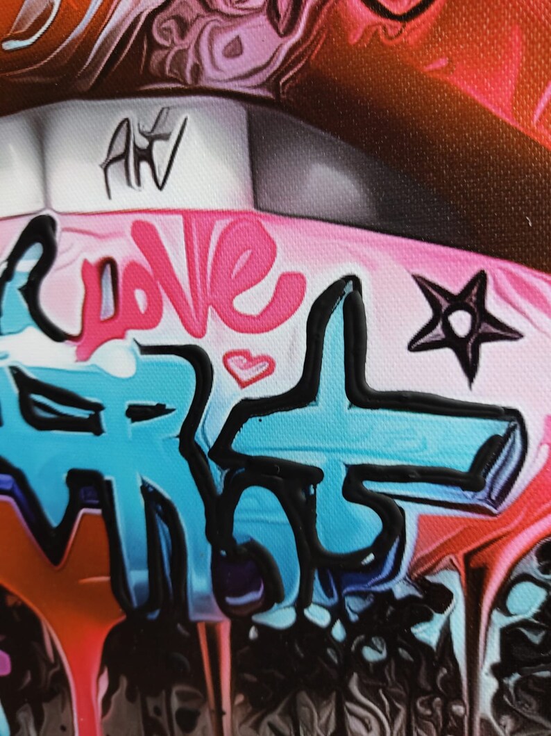 Graffiti Lip Canvas, Pop Art Lip Painting, Artistic Lip Art, Pink Lip ...