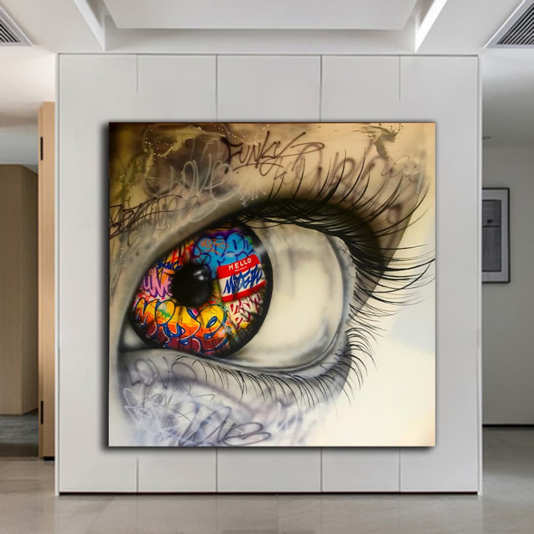 Graffiti Eye Canvas, Banksy Wall Art, Graffiti Canvas Painting, Eye ...