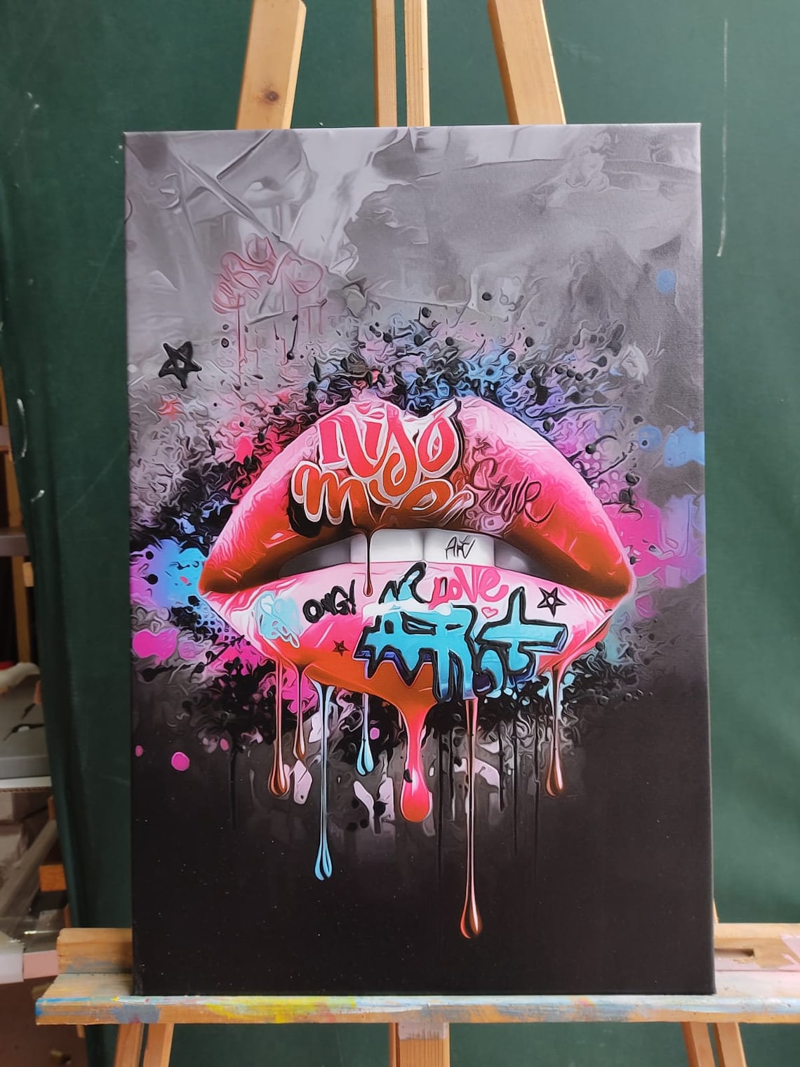 Graffiti Lip Canvas Pop Art Lip Painting Artistic Lip Art - Etsy