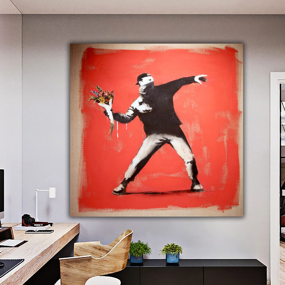 Banksy Art, Throwing Flowers Street Art, Banksy Décor, Banksy Print ...