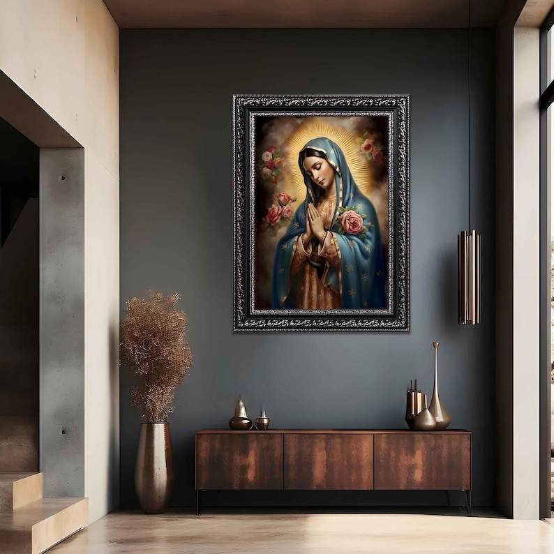 Stained Glass Virgin Mary Wall Art, Our Lady of Guadalupe Print ...