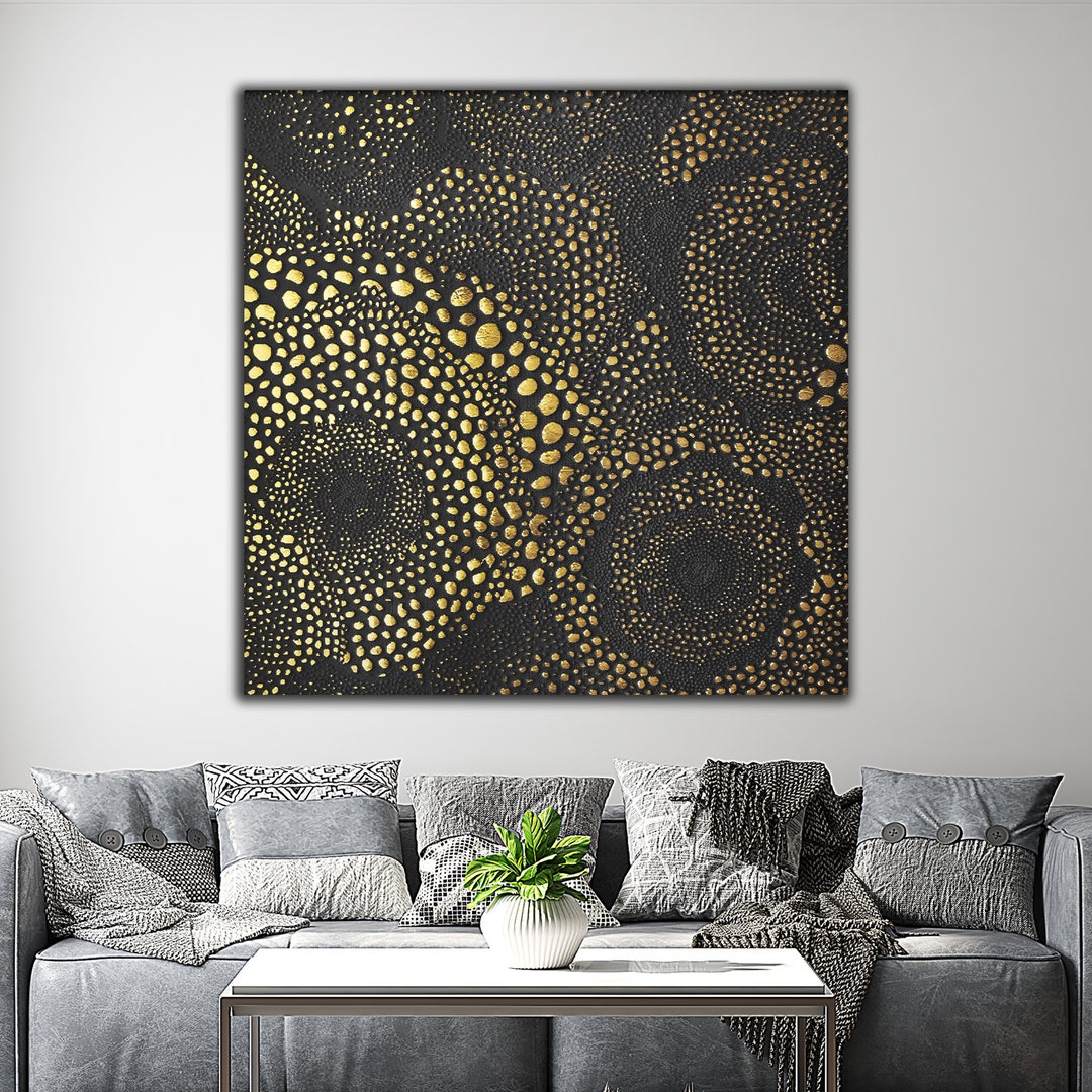 Gold Abstract Painting, Modern Abstract Print, Rings Canvas Print ...