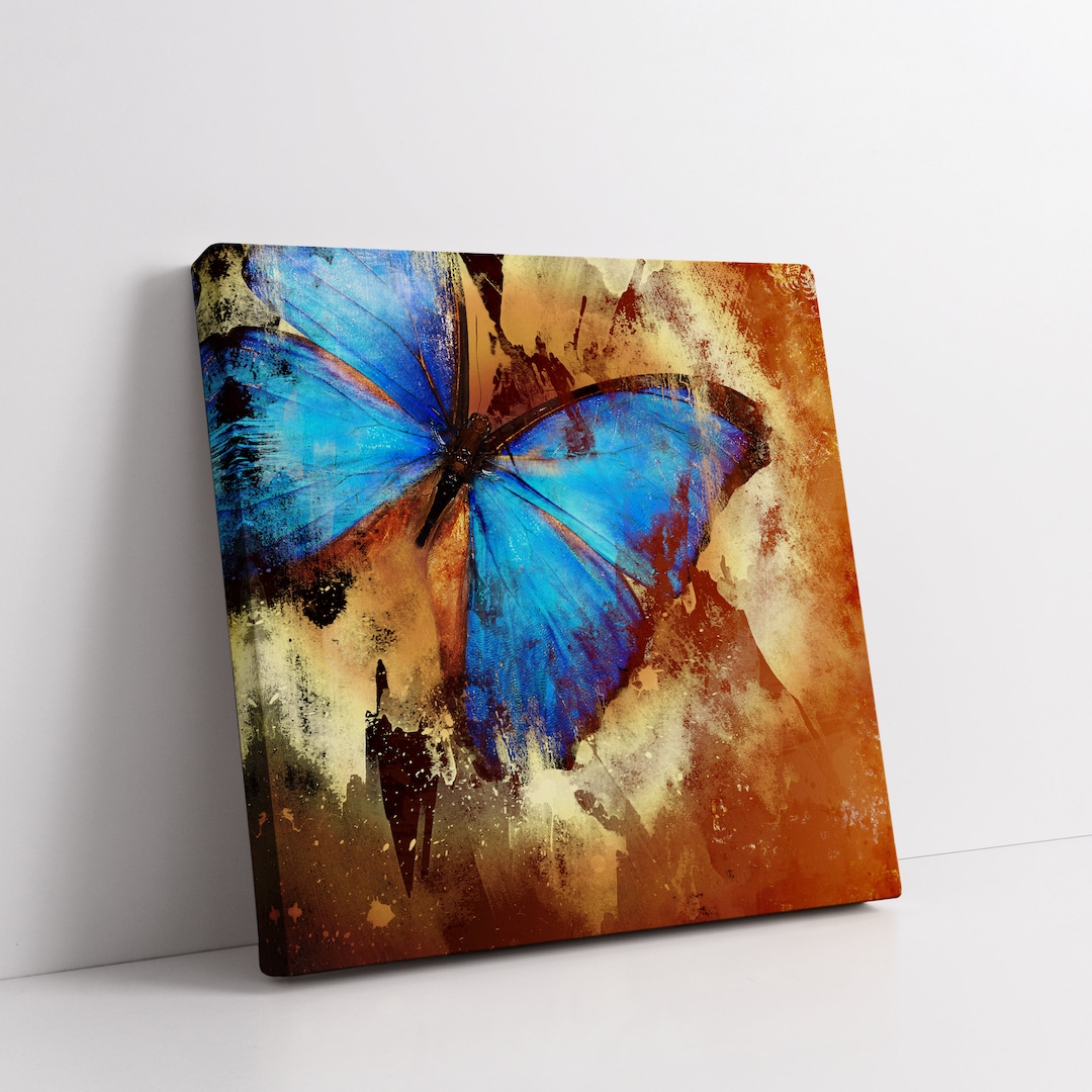 Blue Butterfly Canvas Painting, Butterfly Canvas Print, Animal ...