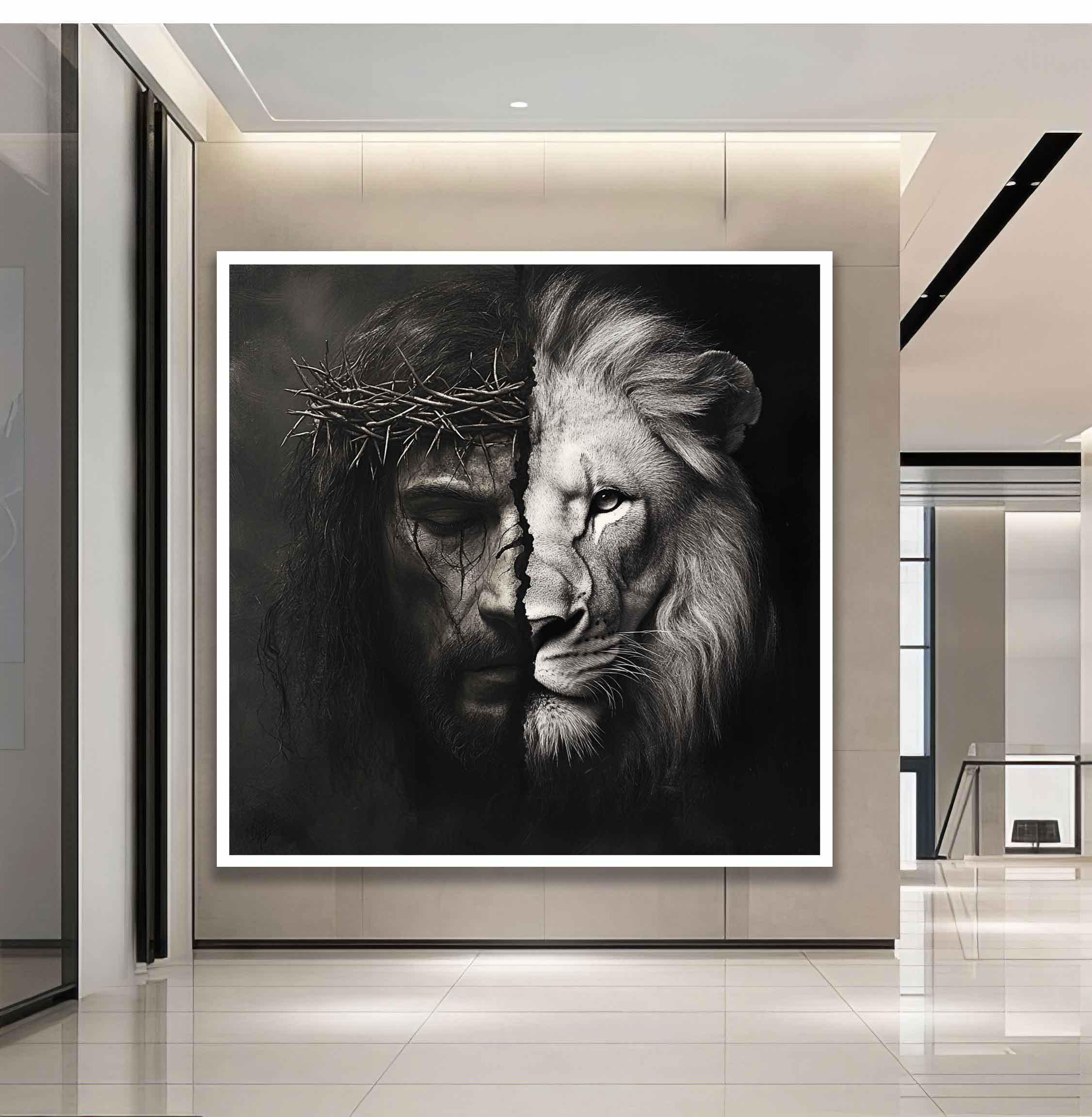 Jesus and Lion Canvas, Jesus and Lion Portrait Art, Jesus and Lion ...