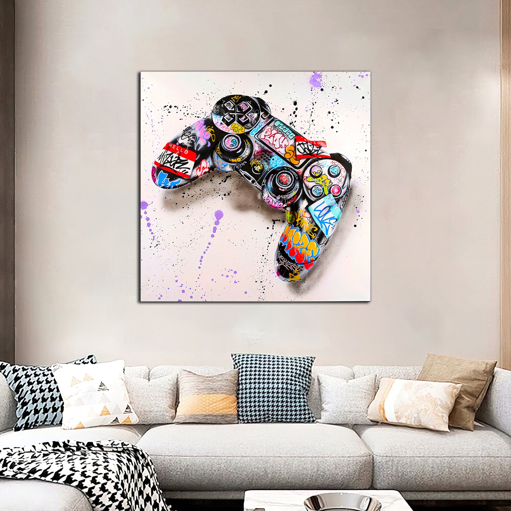 Graffiti Game Console Canvas, Banksy Wall Art, Graffiti Canvas Painting ...
