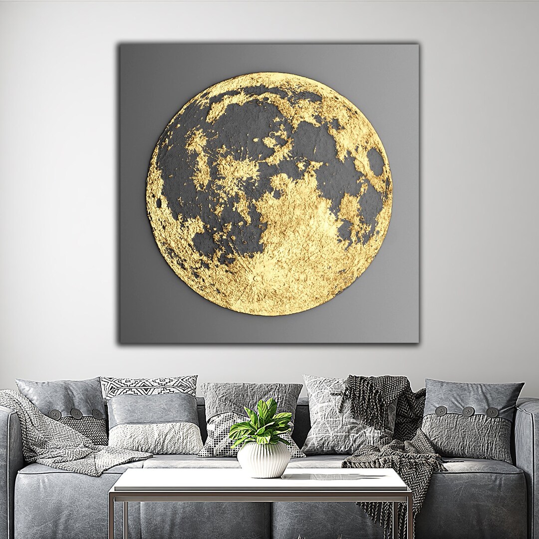 Moon Canvas Painting, Full Moon Canvas Print, Crescent Canvas Painting ...