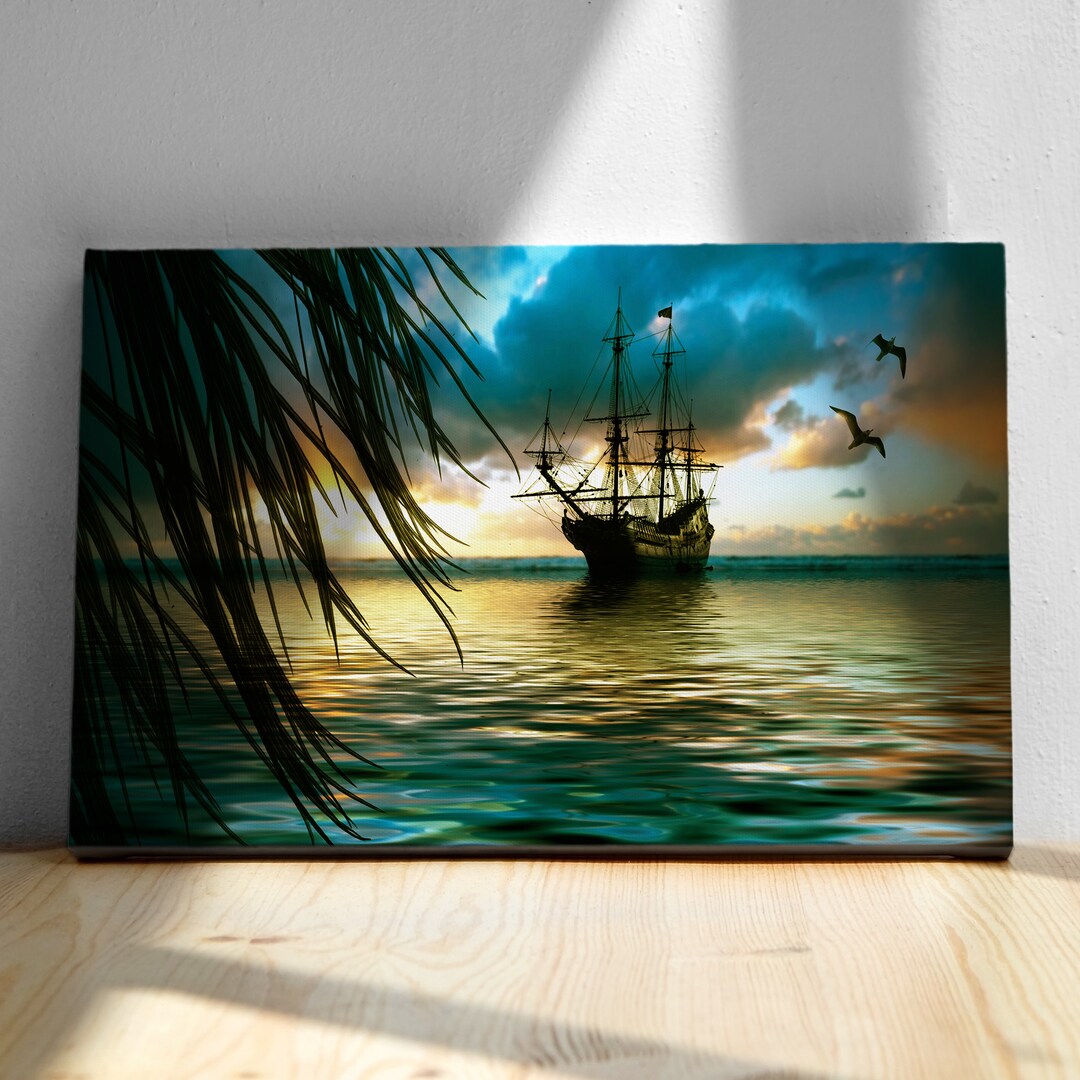 Ship Canvas Painting, Pirate Ship Painting, Sailing Painting, Boating ...