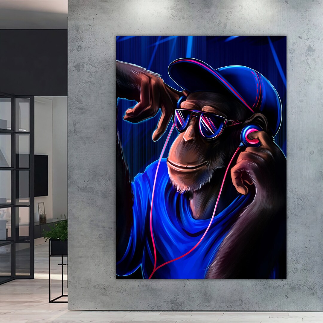 Dj Monkey, Colorful Monkey Art, Animal Wall Decor, Headphone Monkey ...