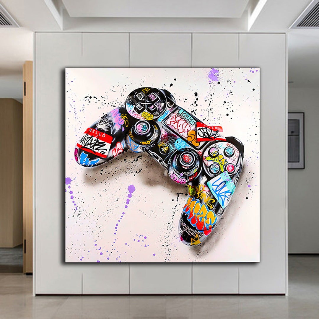 Graffiti Game Console Canvas, Banksy Wall Art, Graffiti Canvas Painting ...