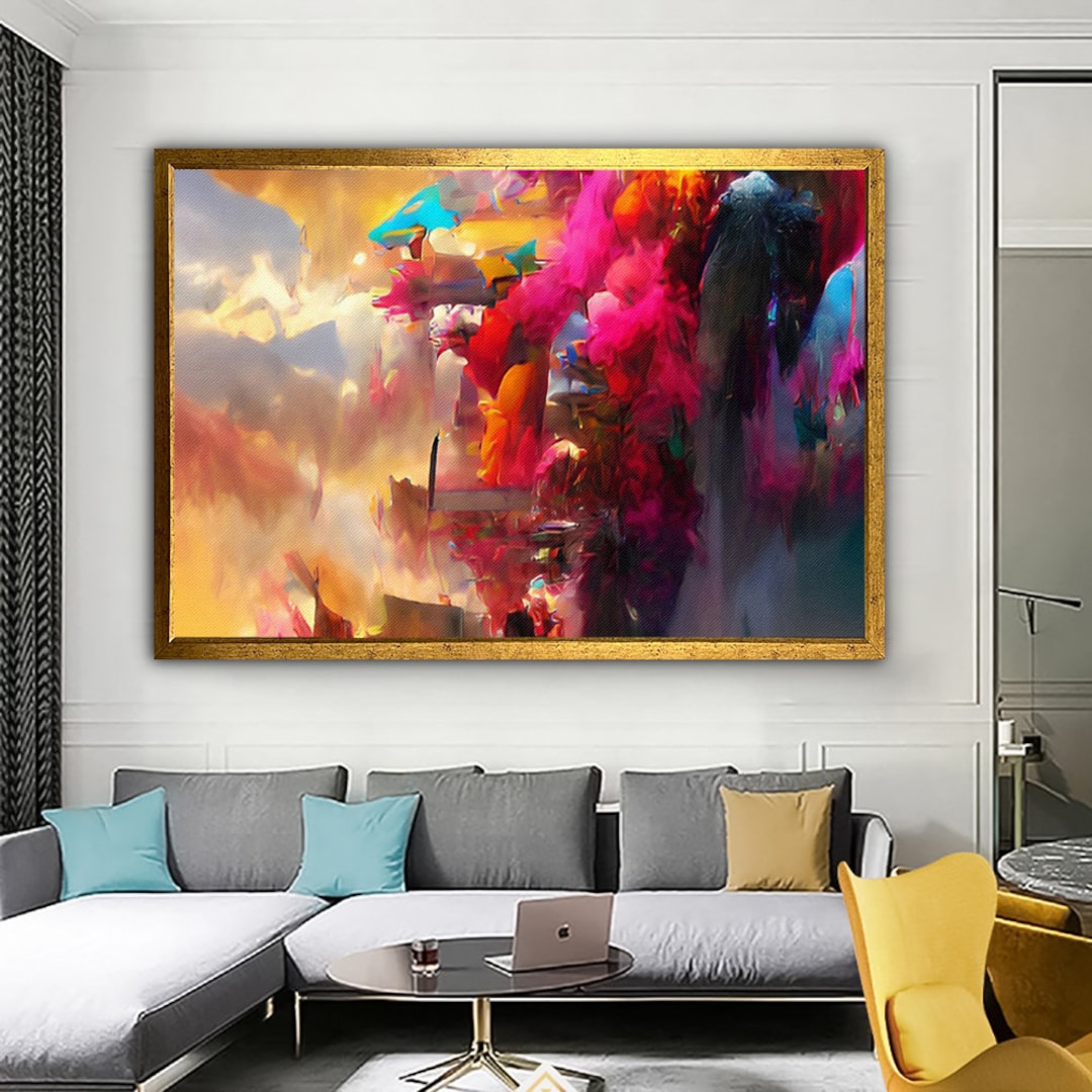 Modern Abstract With Frame, Abstract Canvas Painting, Sparkle of Colors ...