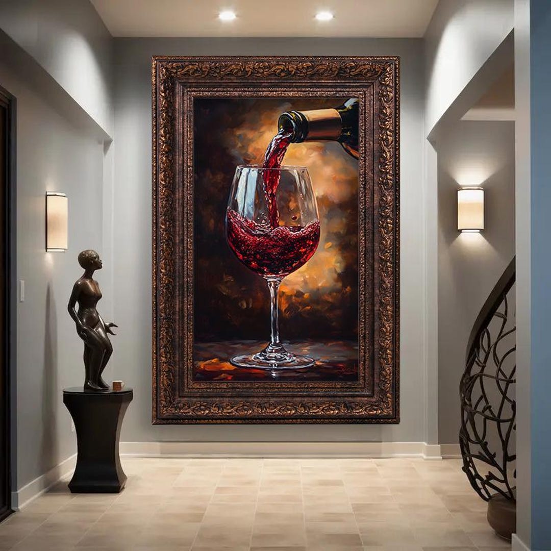 Red Wine Pour Canvas Art – Elegant Wine Glass Painting for Kitchen or ...