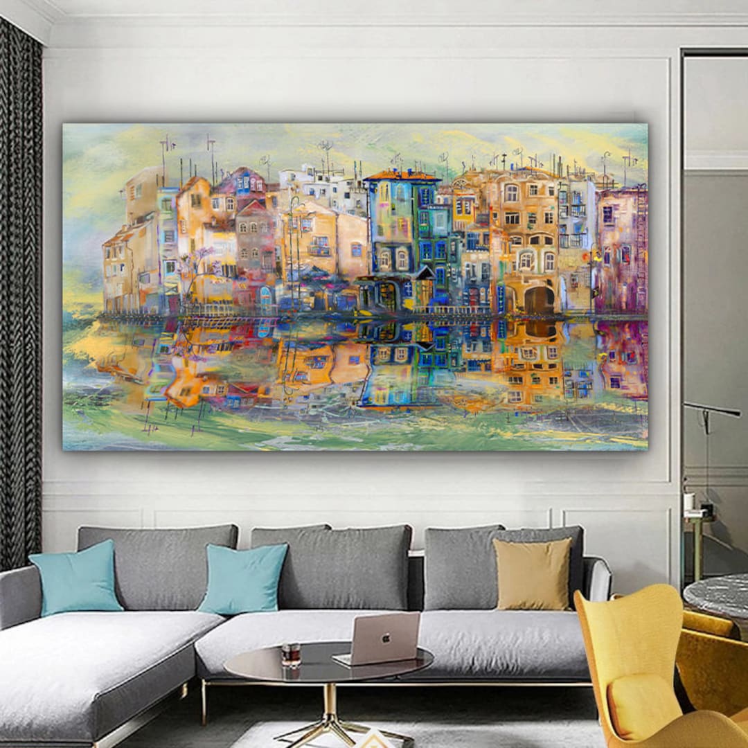 Colorful Houses Canvas, Abstract Houses Painting, Home Scenery Canvas ...