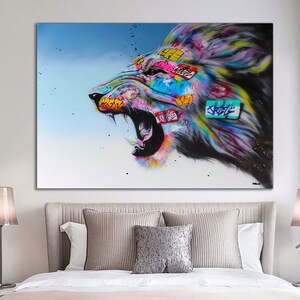 Banksy Canvas, Graffiti Painting, Lion Painting, Lion Pop Art Print ...