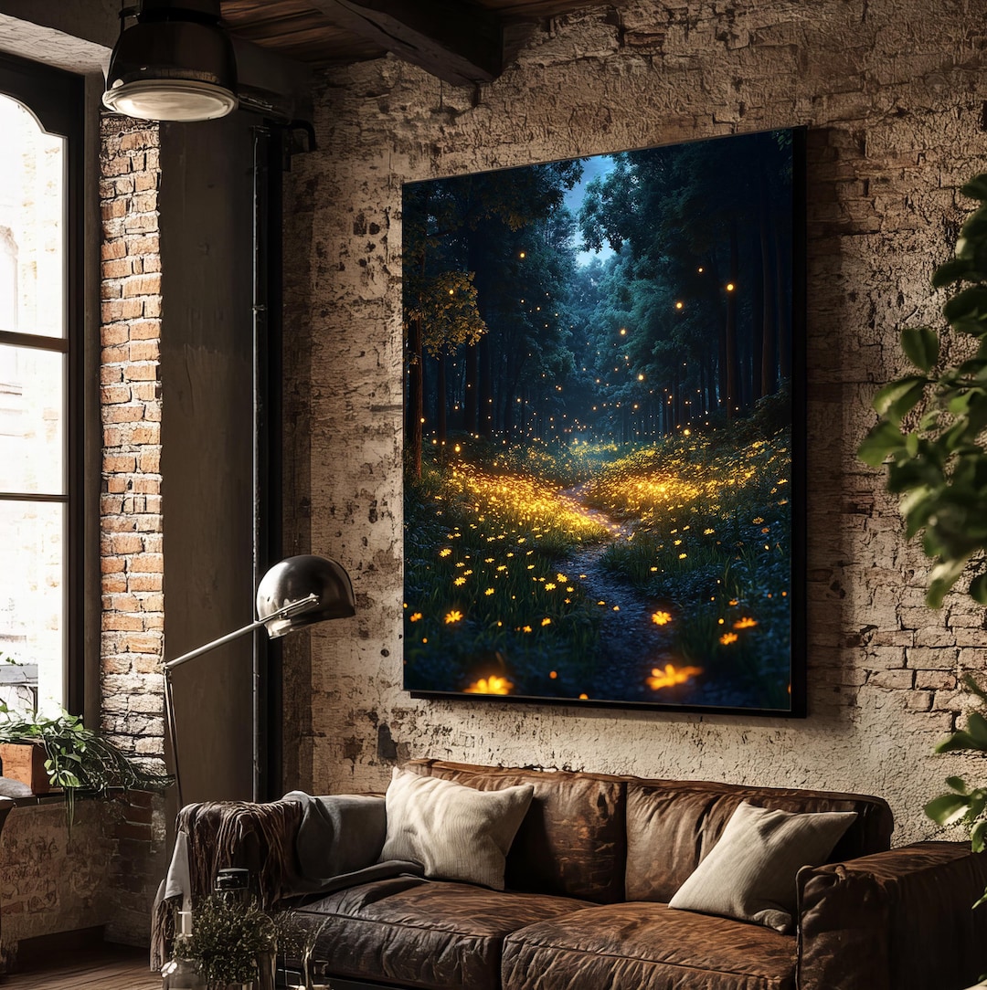 Enchanted Forest Firefly Art Print , Botanical Wall Art, Landscape ...