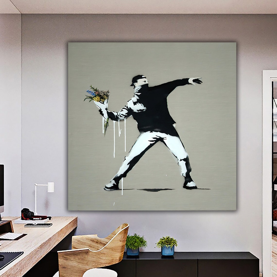 Banksy Art Throwing Flowers Street Art Banksy Décor Banksy - Etsy
