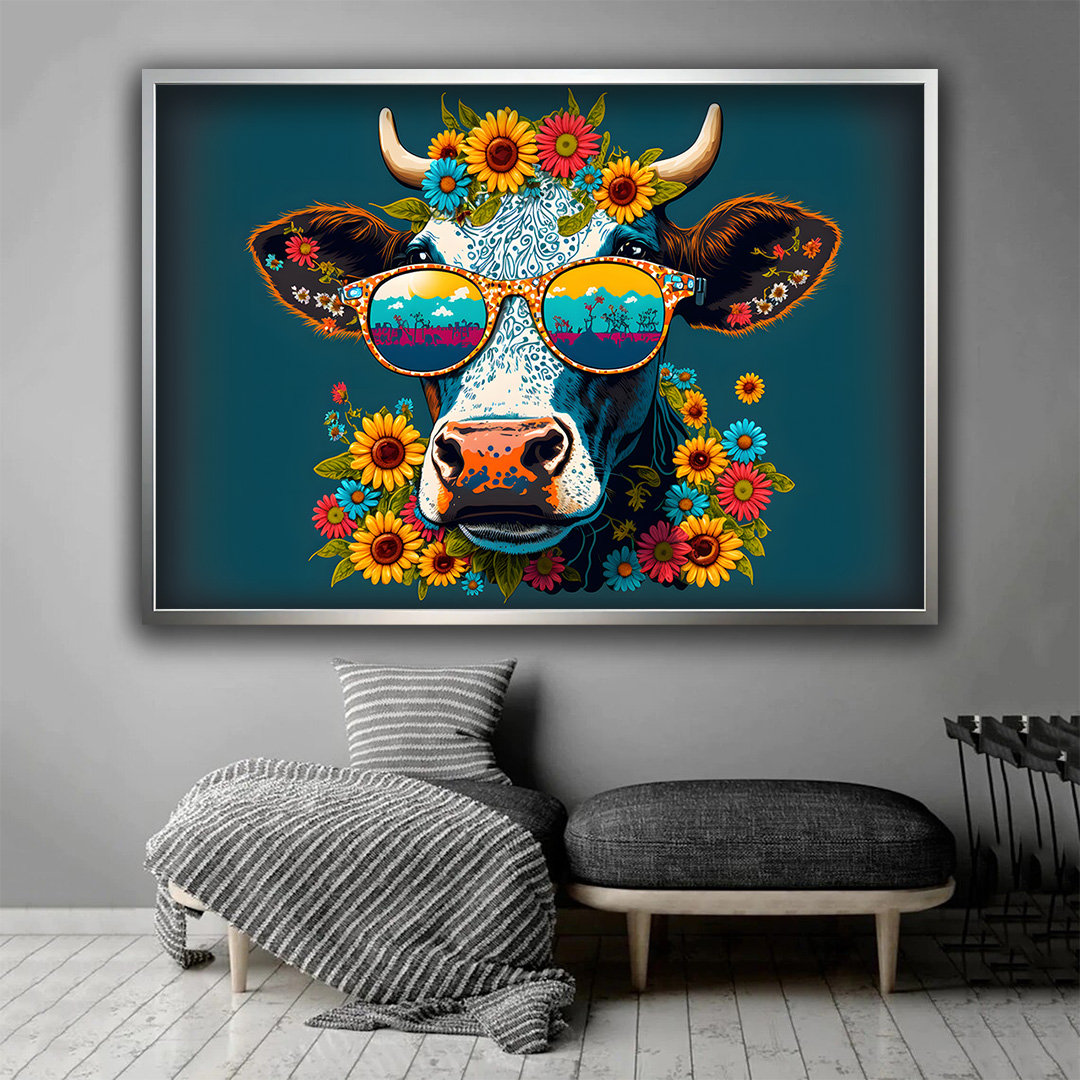 Floral Cow Canvas, Fancy Cow Wall Art, Bespectacled Cow Wall Decor ...